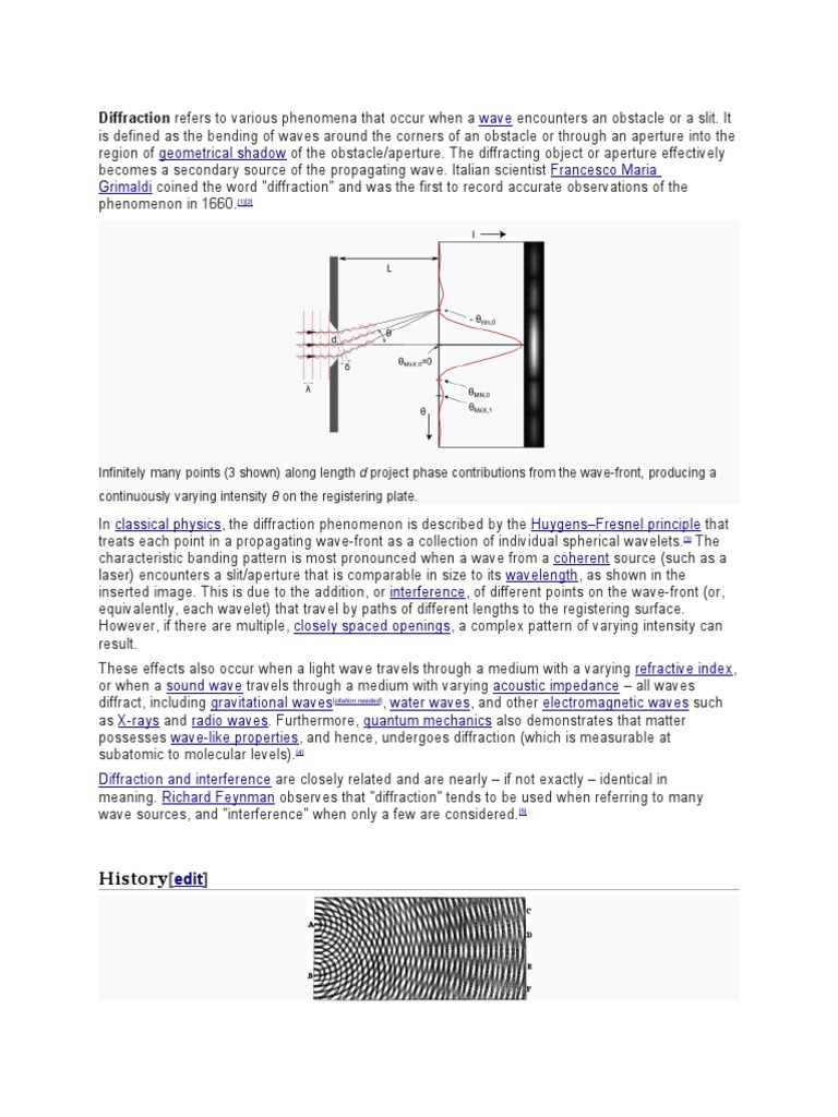 Diffraction Refers To Various Phenomena That Occur When A: History | PDF | Diffraction | Motion ...