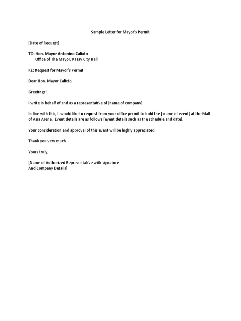 Sample Draft For Mayor's Permit | PDF