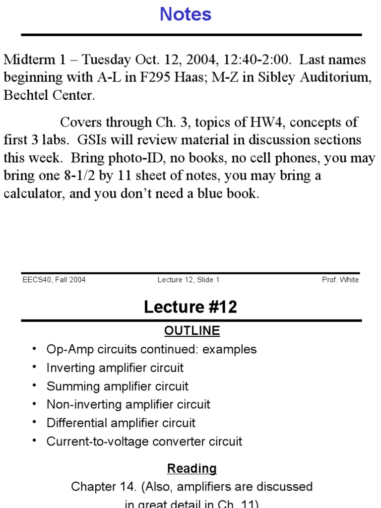 Lecture12 F04 | PDF | Operational Amplifier | Amplifier