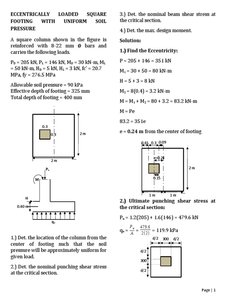 Eccentrically Loaded Square Footing With Uniform Soil Pressure Solution ...