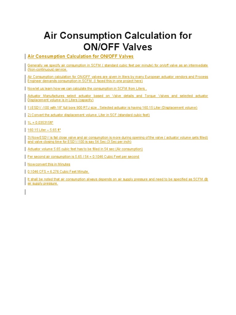 Air Consumption Calculation For ON/OFF Valves | PDF | Technology ...