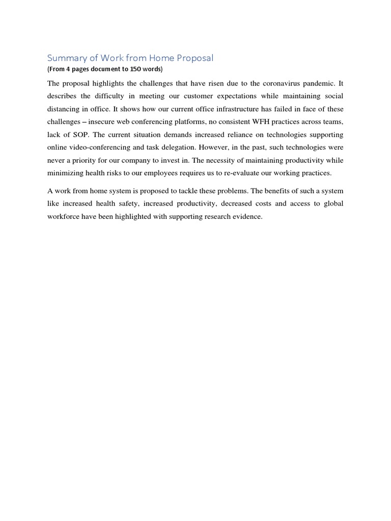 Summary of Work From Home Proposal | PDF | Business