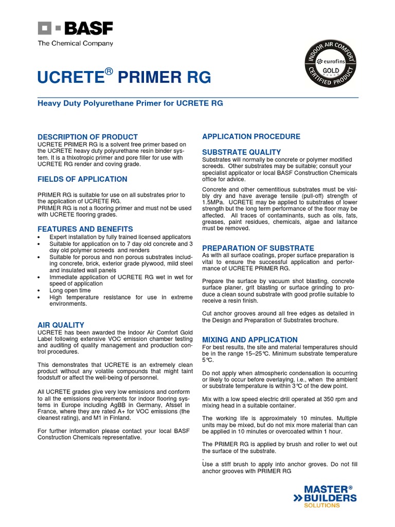 UCRETE PRIMER RG Tds 130900 | PDF | Volatile Organic Compound | Concrete