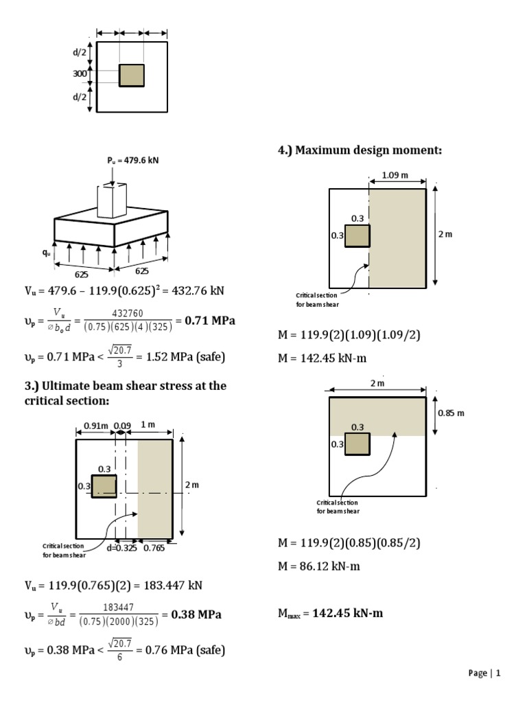 4.) Maximum Design Moment:: U 2 Critical Section For Beam Shear ...