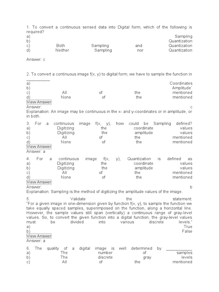 Unit 1 Dip MCQ | PDF | Image Resolution | Distance