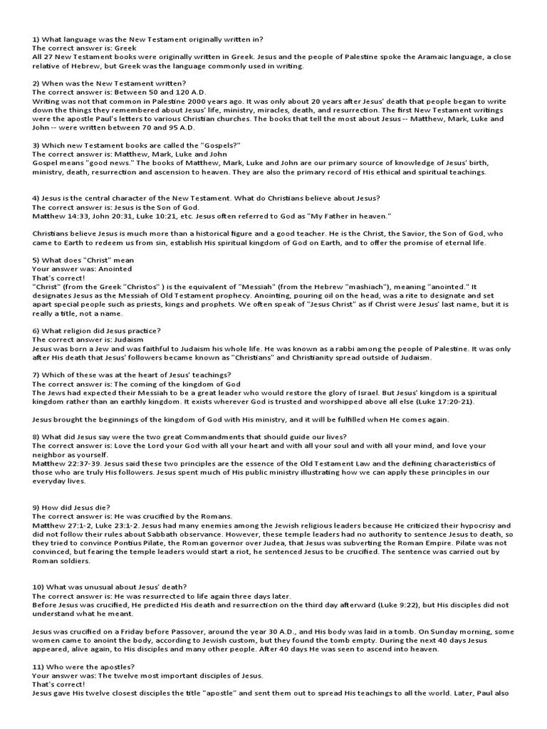 Answer Quiz Bee | PDF | Gospel Of Matthew | Gospel Of Mark