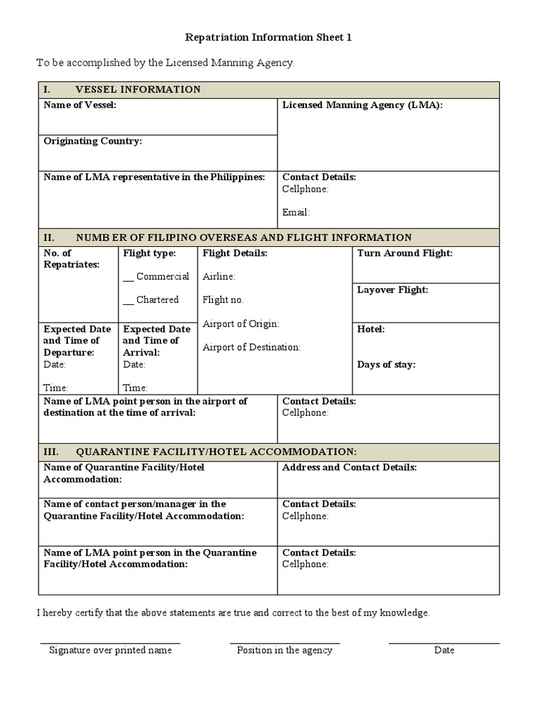 Repatriation Information Sheet 1 | PDF