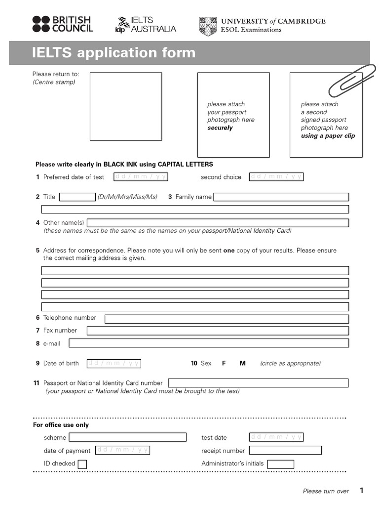 IELTS Application Form | Download Free PDF | International English ...