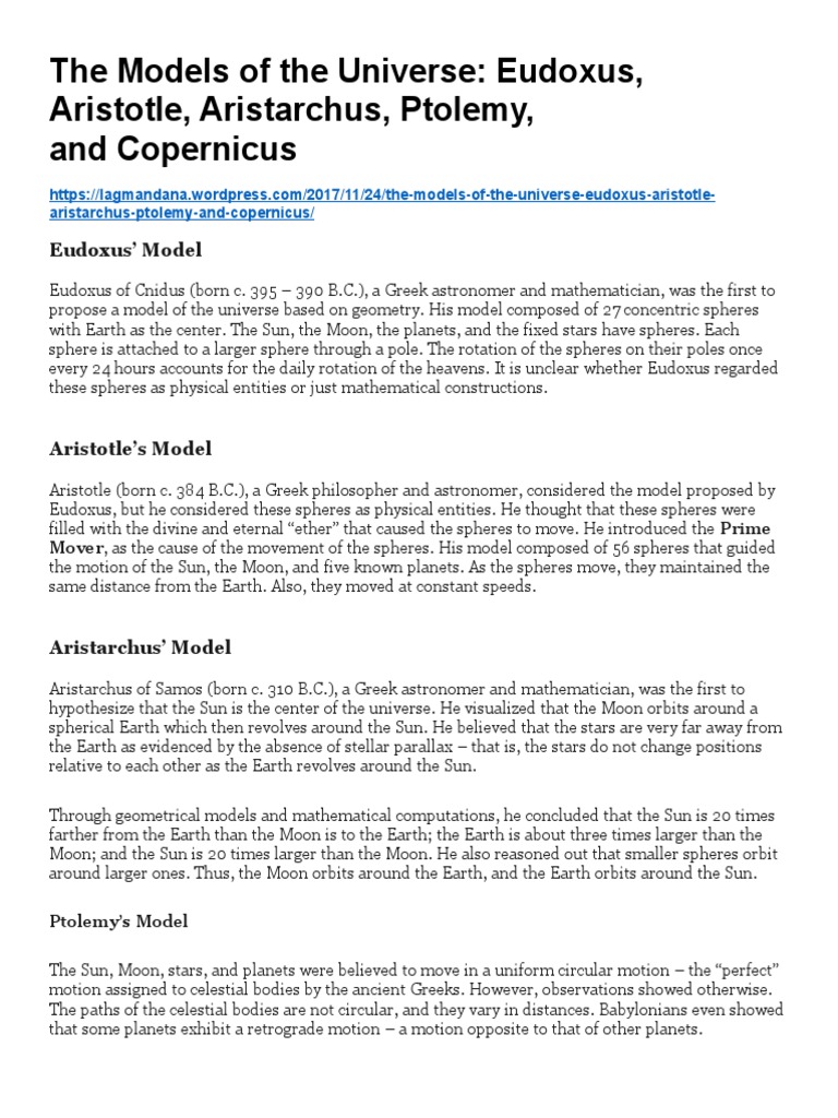 The Models of The Universe | PDF | Planets | Ancient Science