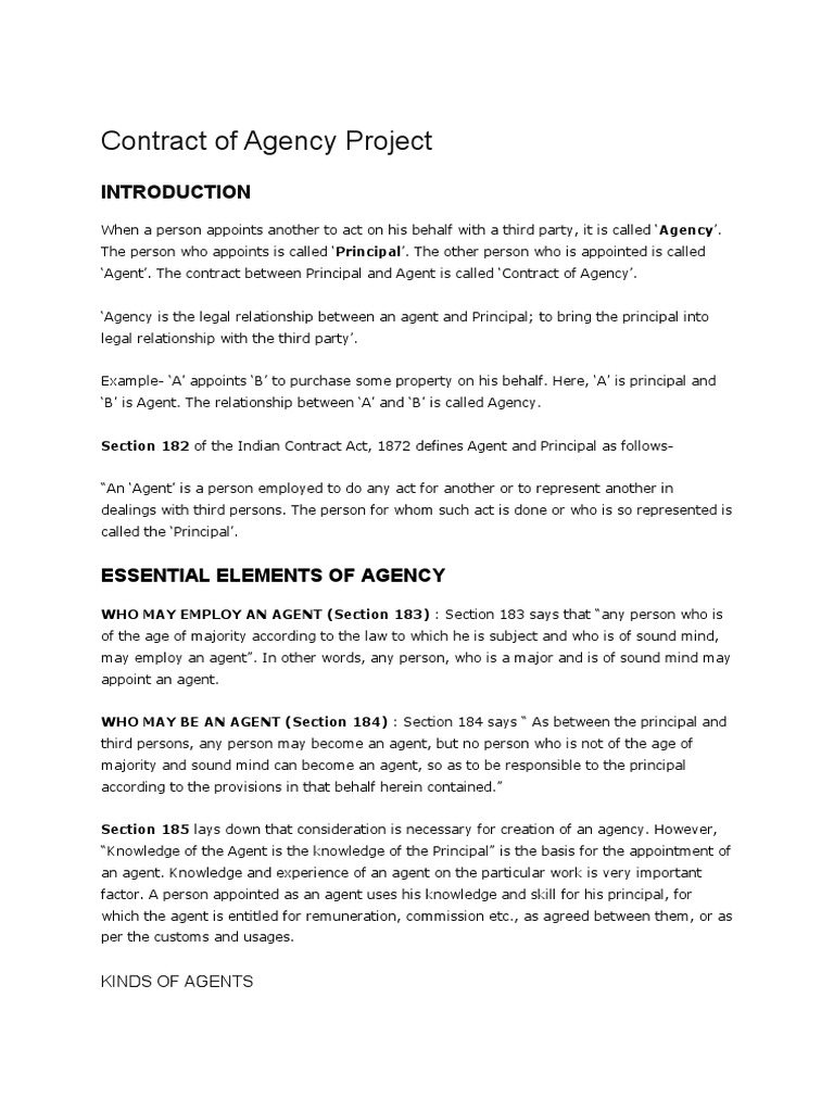 Contract of Agency Project | PDF | Law Of Agency | Indemnity