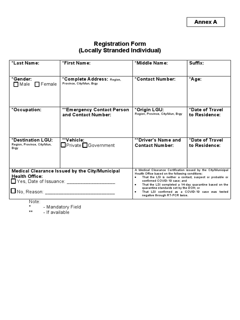 Annex A - Barangay Registration Form of LSI | PDF