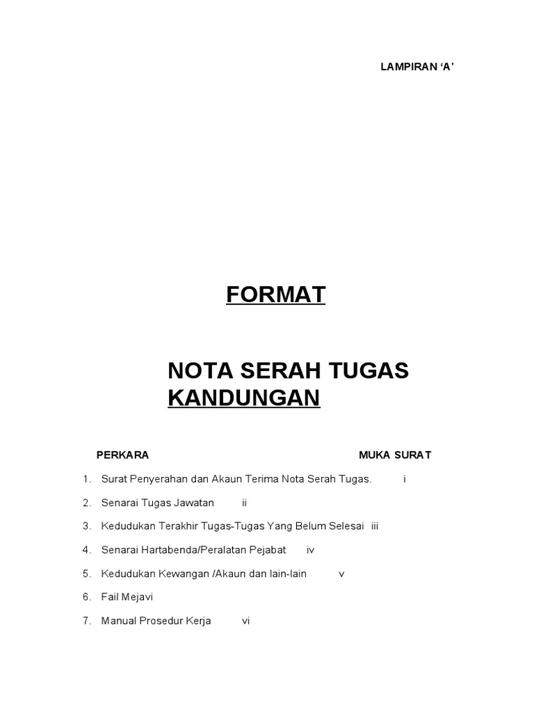 Nota Serah Tugas 2019 | PDF | Karier & Perkembangan | Pengelolaan Keuangan & Uang