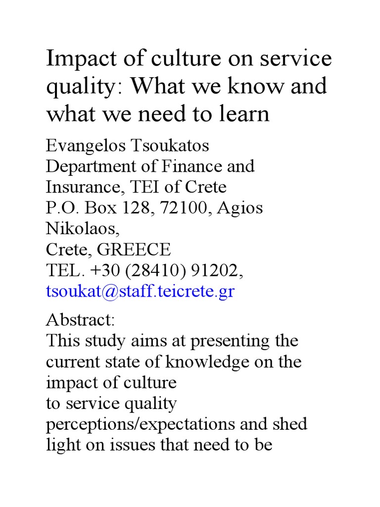 Impact of Culture On Service Quality | PDF | Psychological Concepts