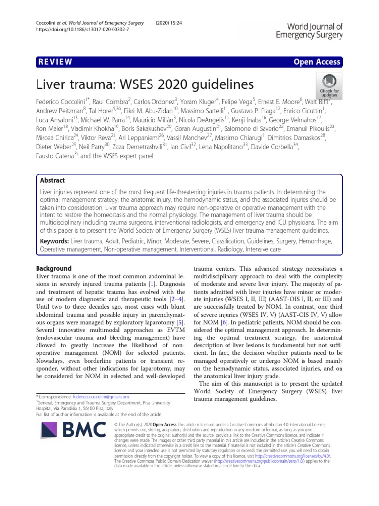 Liver Trauma: WSES 2020 Guidelines: Review Open Access | PDF | Major Trauma | Interventional ...