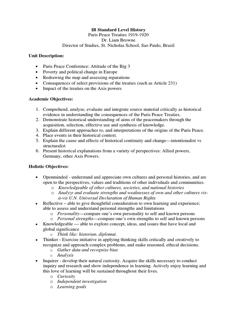 Paris Peace Treaties 1919-1920: IB Standard Level History | PDF ...