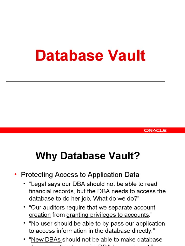 Database Vault | PDF | Databases | Information Technology Database Vault | PDF | Databases | Information Technology