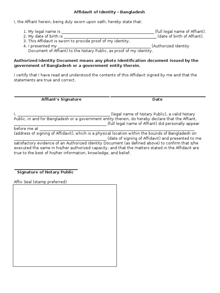 Affidavit of Identity - Bangladesh | PDF | Affidavit | Evidence