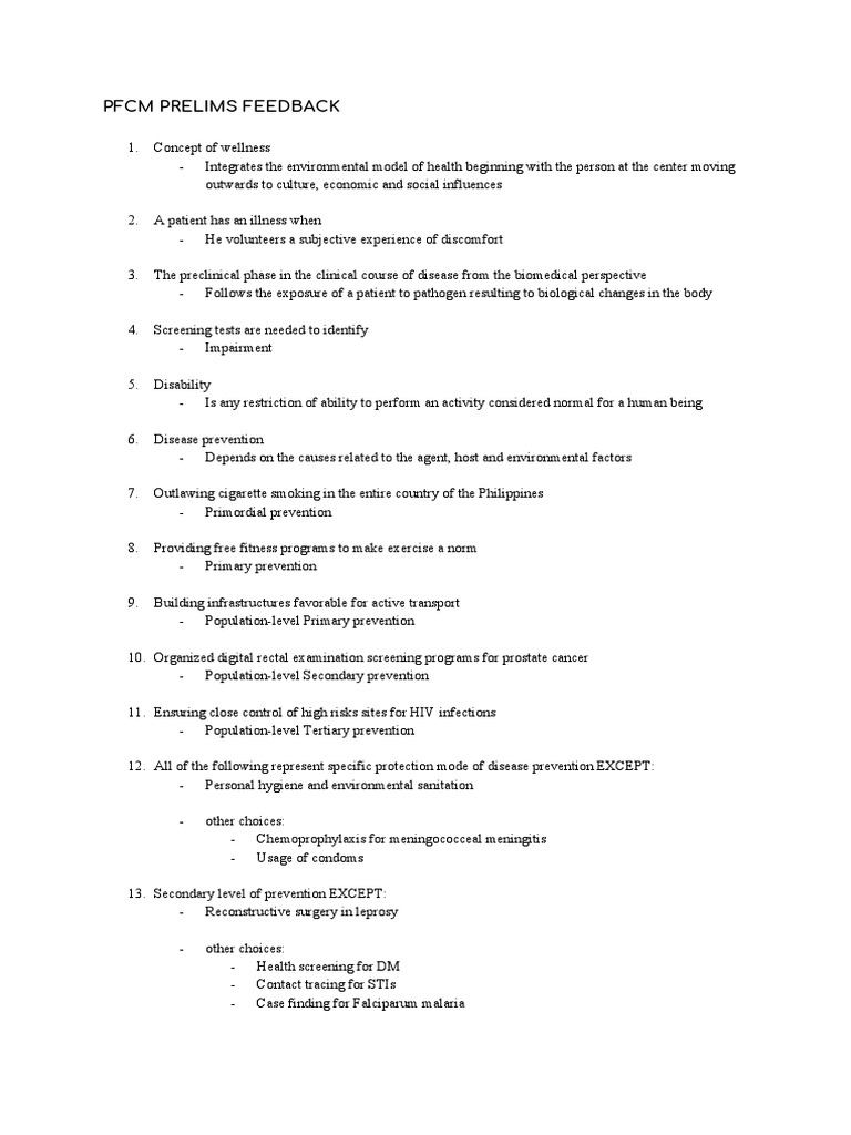 PFCM 1ST Sem-Prelims Feedback PDF | PDF | Preventive Healthcare | Non ... PFCM 1ST Sem-Prelims Feedback PDF | PDF | Preventive Healthcare | Non ...