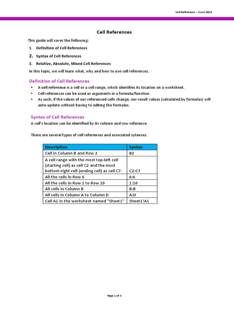 Definition of Cell References | PDF | Teaching Mathematics | Computing ...