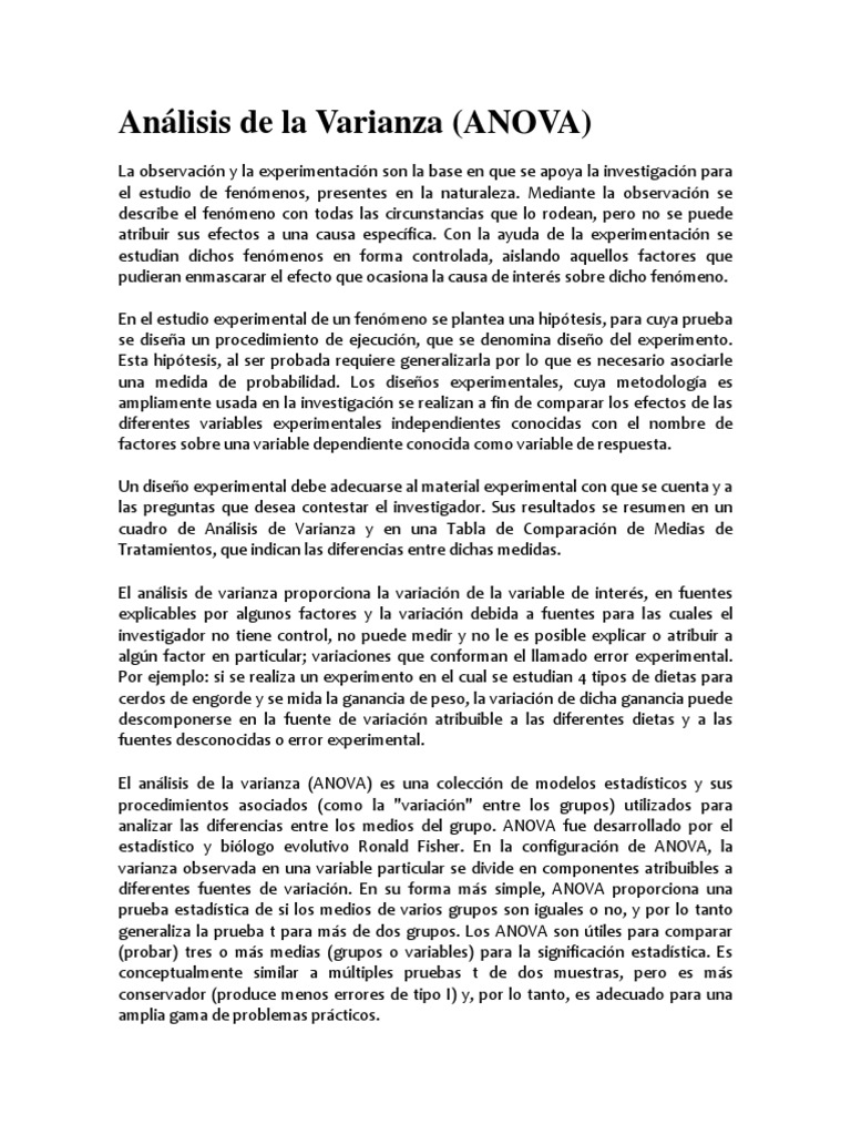 ANOVA Teoria y Ejemplos | PDF | Análisis de variación | Teoría estadística