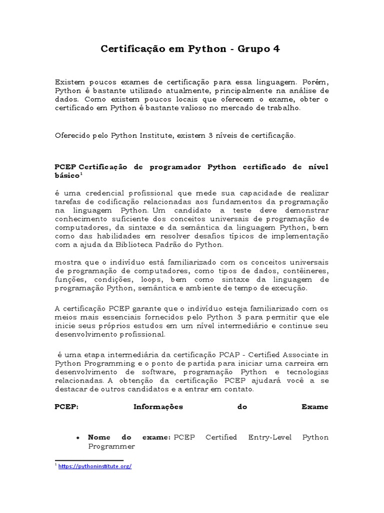 Certificação em Python - Grupo4 | PDF | Python (linguagem de ...