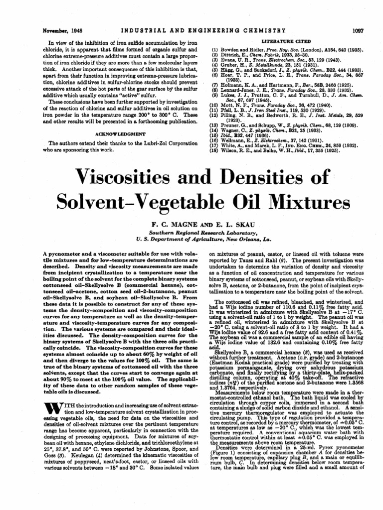 1945 - Viscosities and Densities of Solvent-Vegetable Oil Mixtures ...