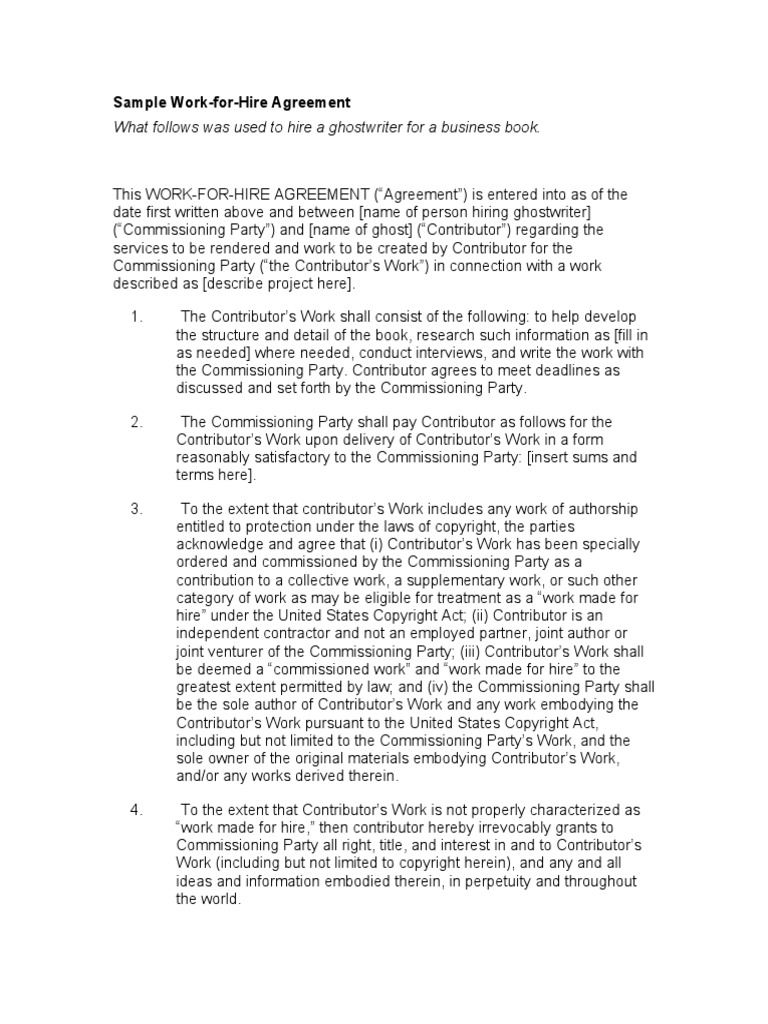 Sample Work For Hire Agreement | PDF | Arbitration | Confidentiality