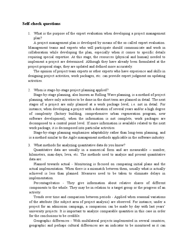 Self-Check Questions | Download Free PDF | Project Management | Expert