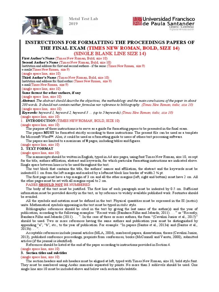 Instructions For Formatting The Proceedings Papers of The Final Exam ...