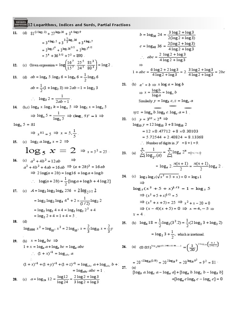 SOL-Logarithm, Surds and Indices | PDF | Logarithm | Numbers