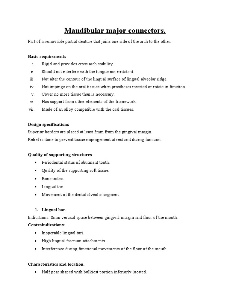Mandibular Major Connectors | PDF | Dentures | Animal Anatomy