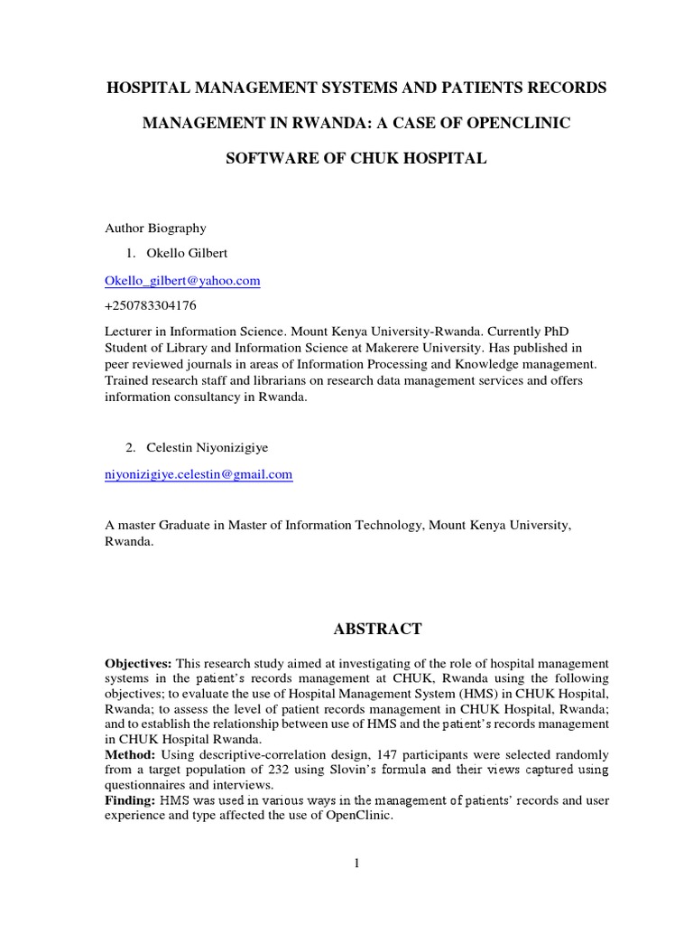 HOSPITAL MANAGEMENT SYSTEMS AND Patients Records Management | PDF ...
