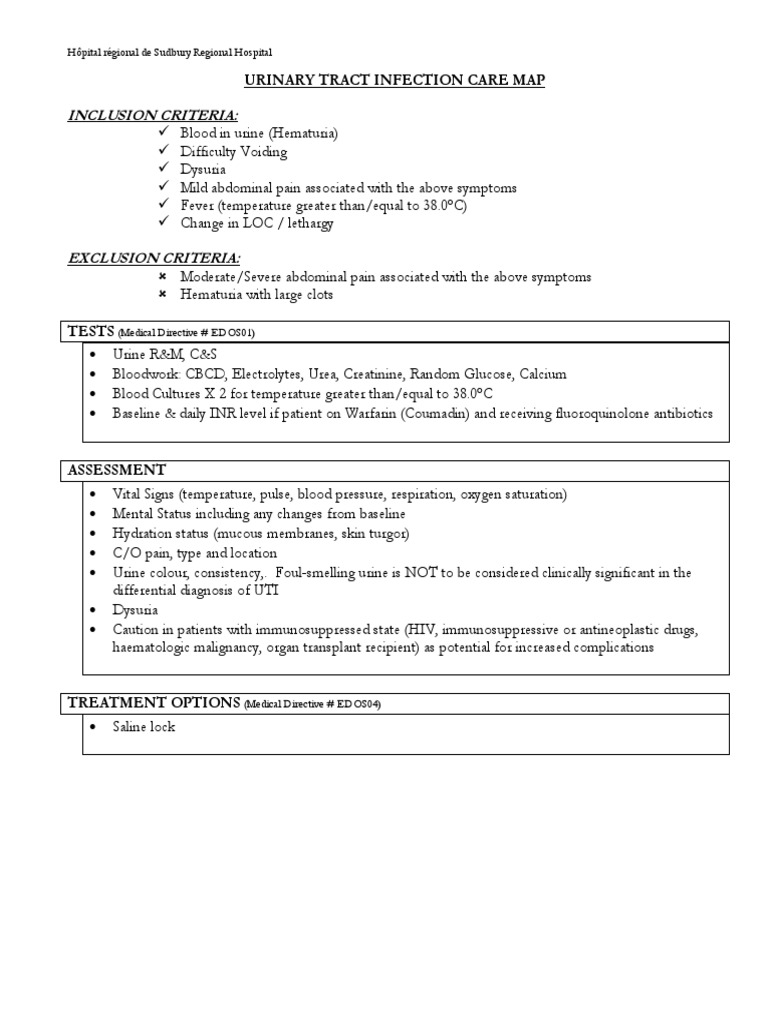 Inclusion Criteria:: Urinary Tract Infection Care Map | PDF | Chronic ...