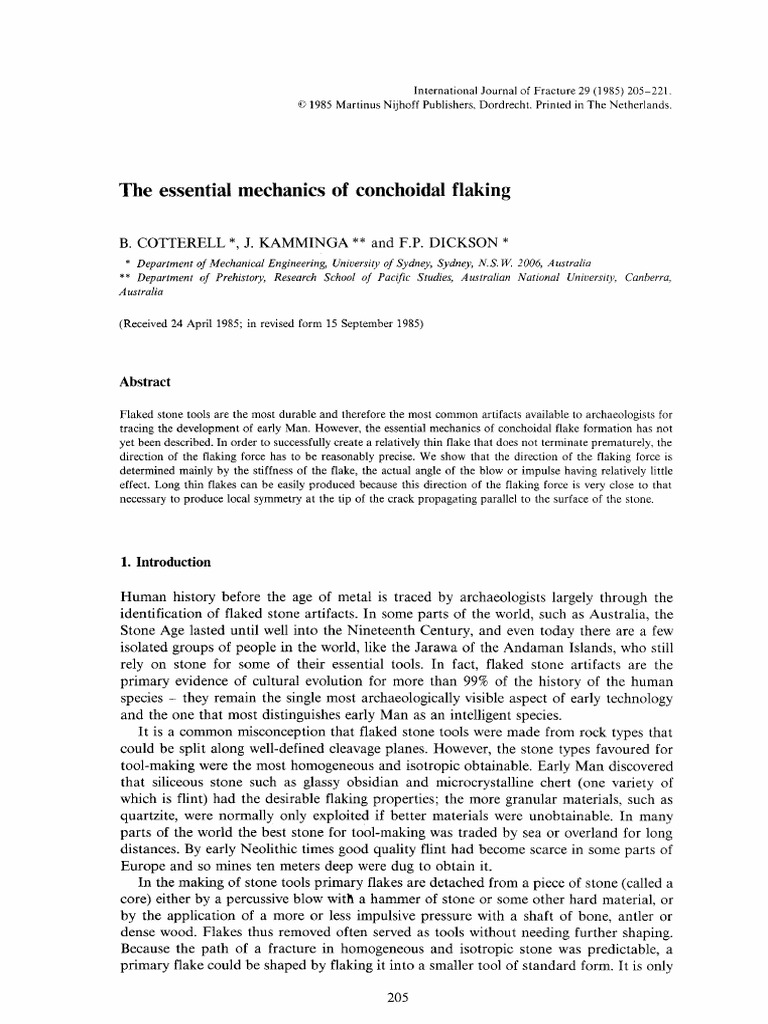The Essential Mechanics of Conchoidal Flaking | PDF | Fracture ...