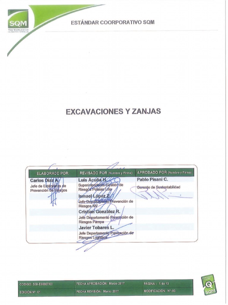 Estandar Excavaciones y Zanjas | PDF | Excavación (Arqueología) | Tierra