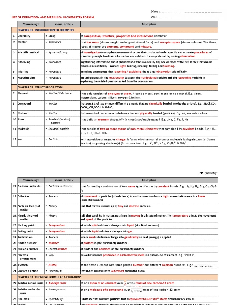 List of Definition in Chemistry F4 | PDF | Salt (Chemistry) | Acid