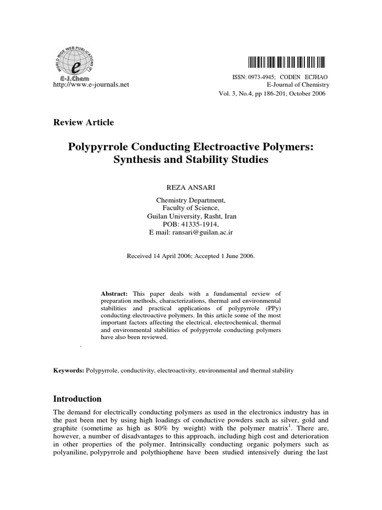 Polypyrrole Conducting Electroactive Polymers: Synthesis and Stability Studies | PDF ...