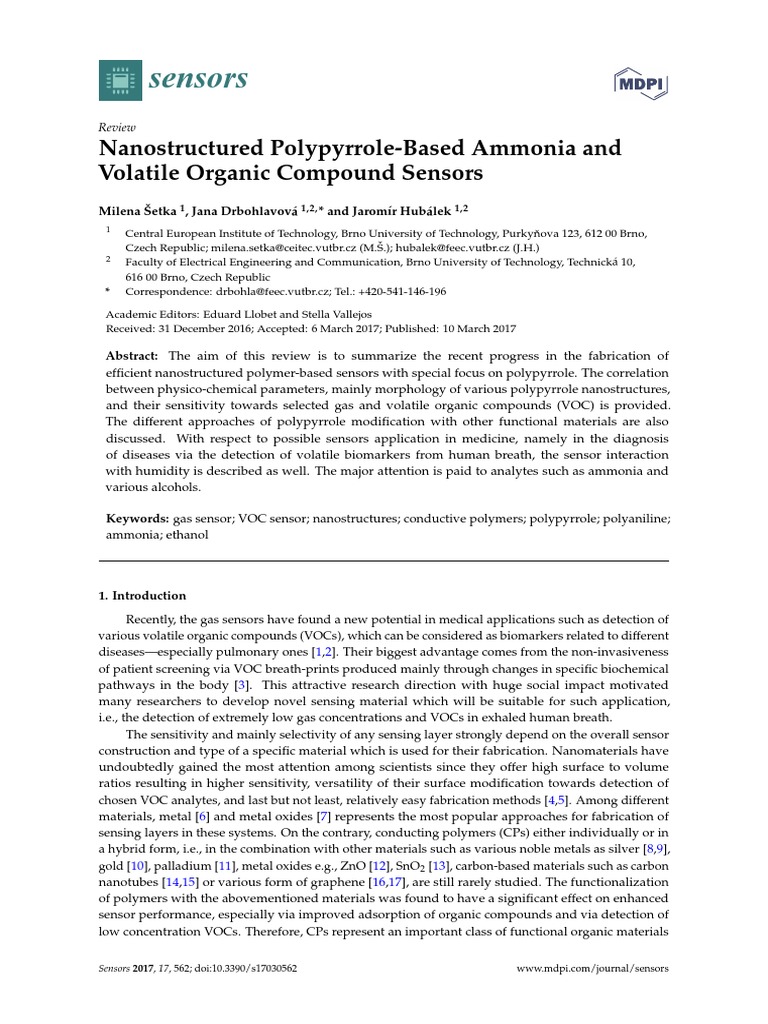 Sensors: Nanostructured Polypyrrole-Based Ammonia and Volatile Organic ...