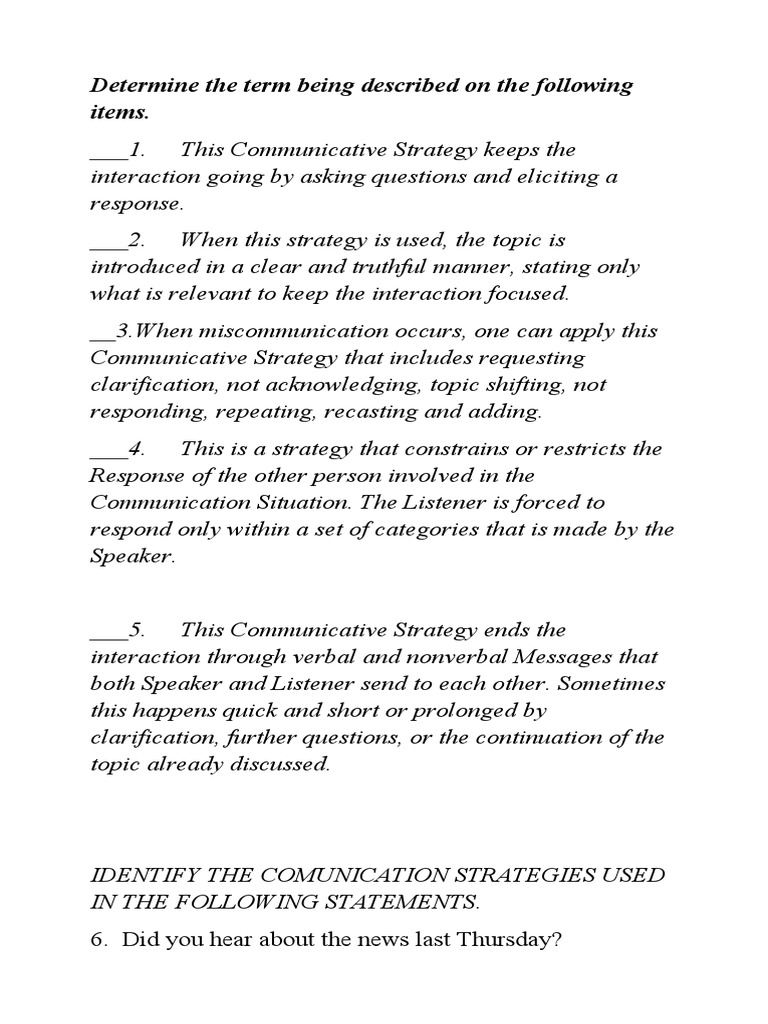 Communication Strategies Quiz Pdf