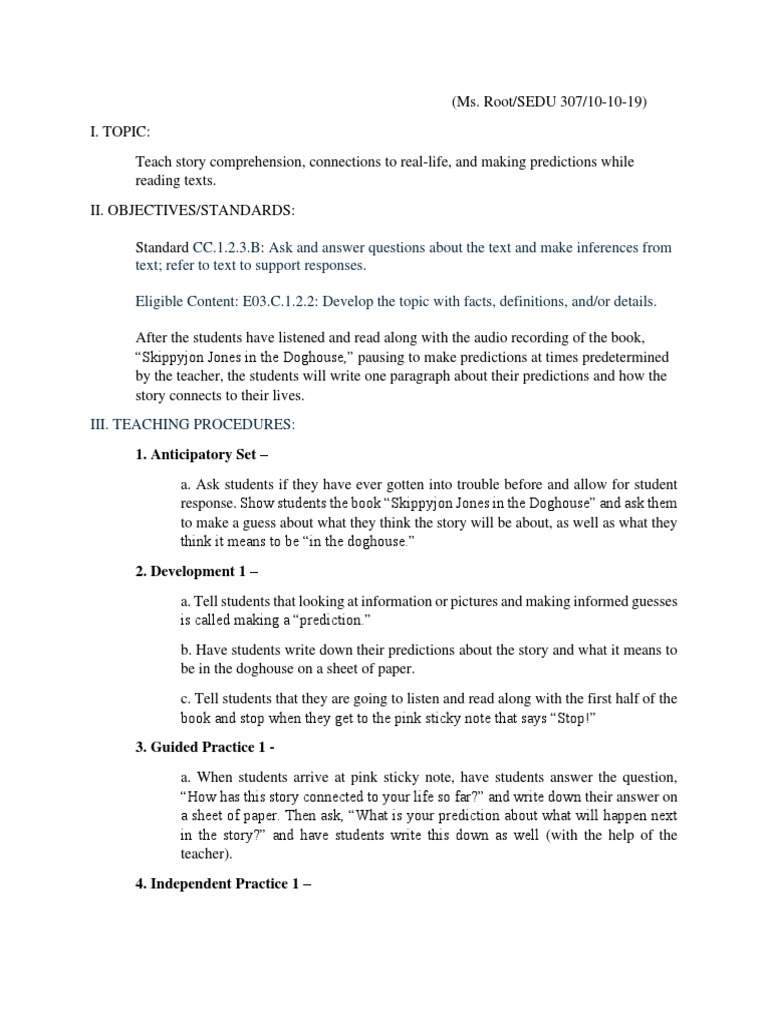 Skippyjon Jones Lesson Plan | PDF | Reading Comprehension | Education ...