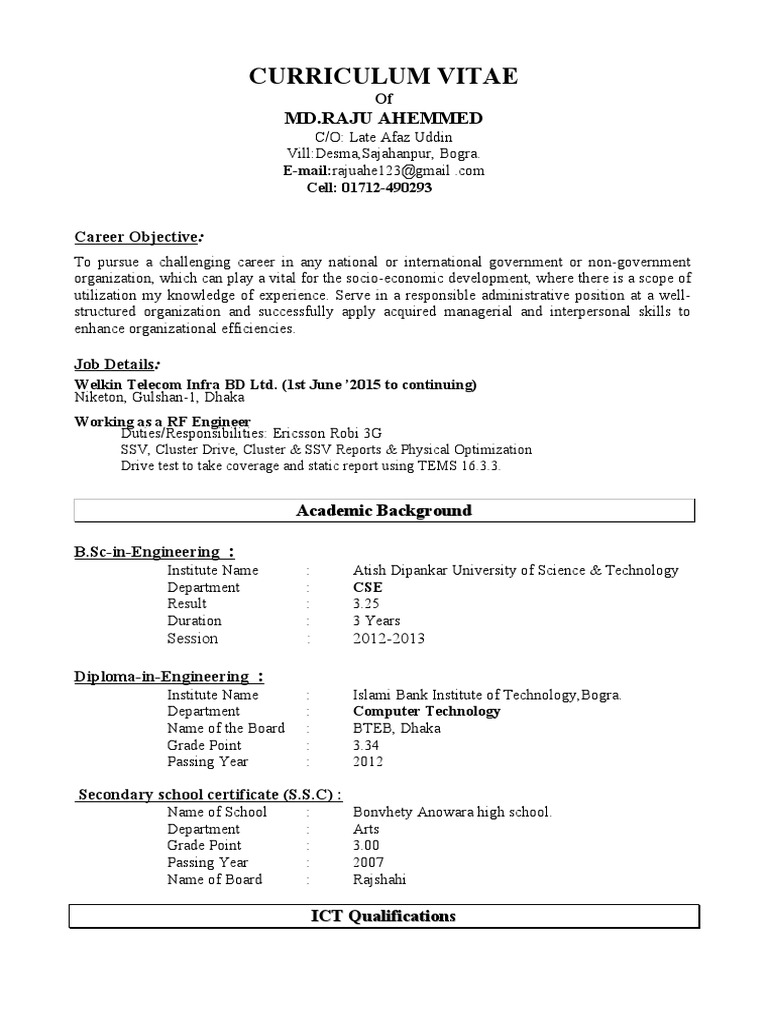 Curriculum Vitae: MD - Raju Ahemmed | PDF | Computing | Computing And Information Technology