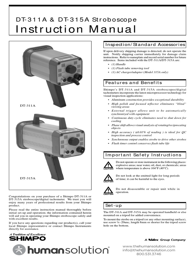 Instruction Manual: DT-311A & DT-315A Stroboscope | PDF | Flash (Photography) | Indemnity