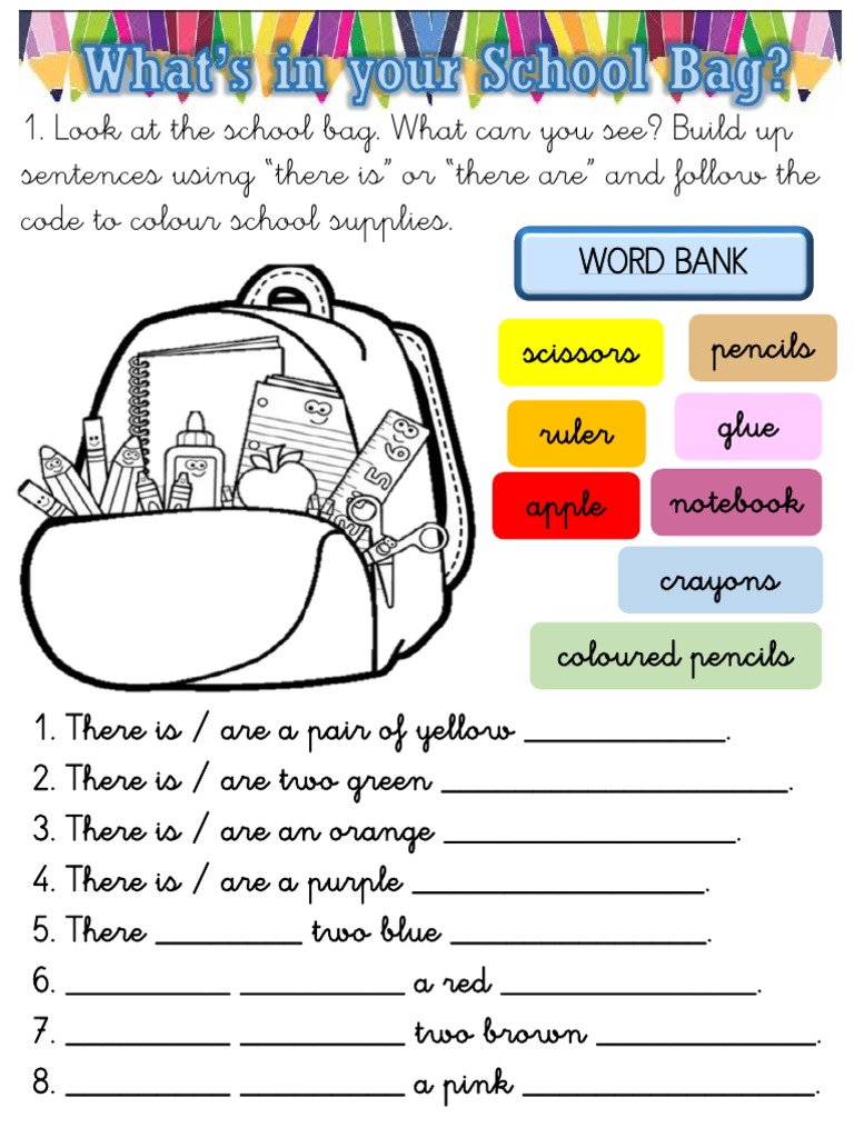 School Bag Worksheet Activities | PDF
