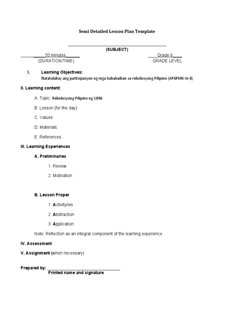 Grade 6 Lesson Plan Template | PDF