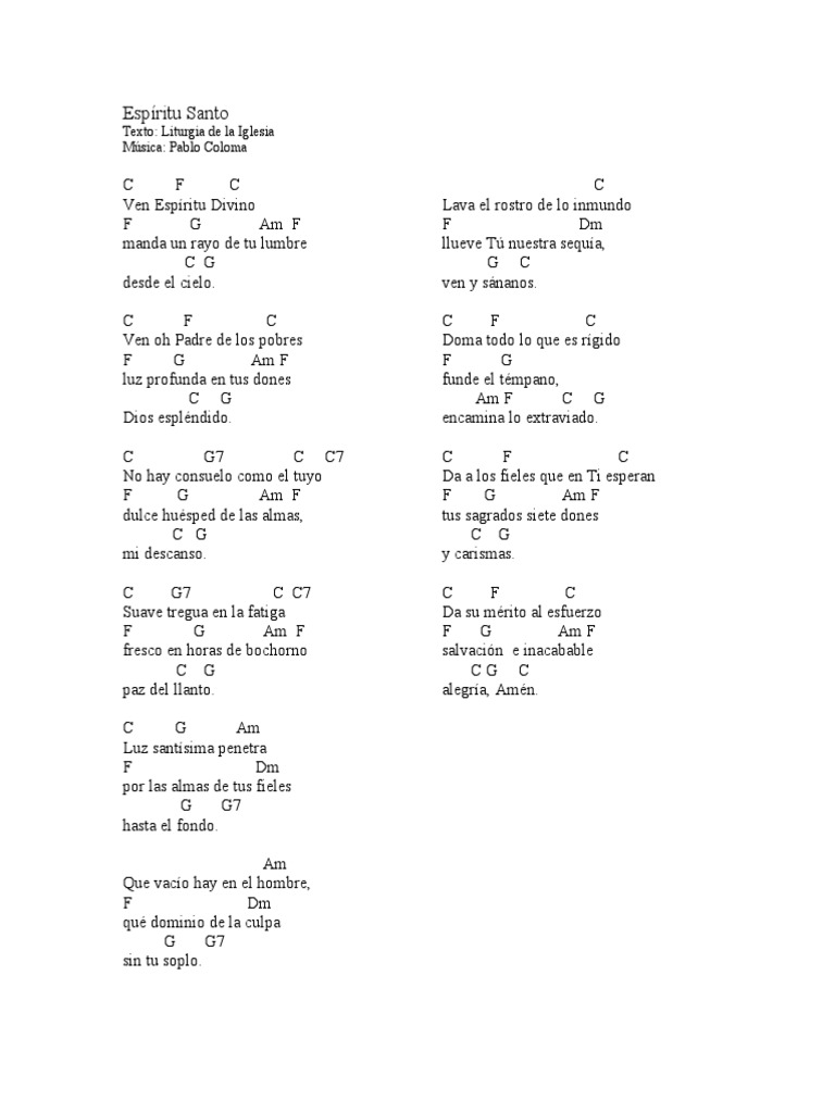 Ven Espíritu Divino - Pablo Coloma (Acordes) | PDF