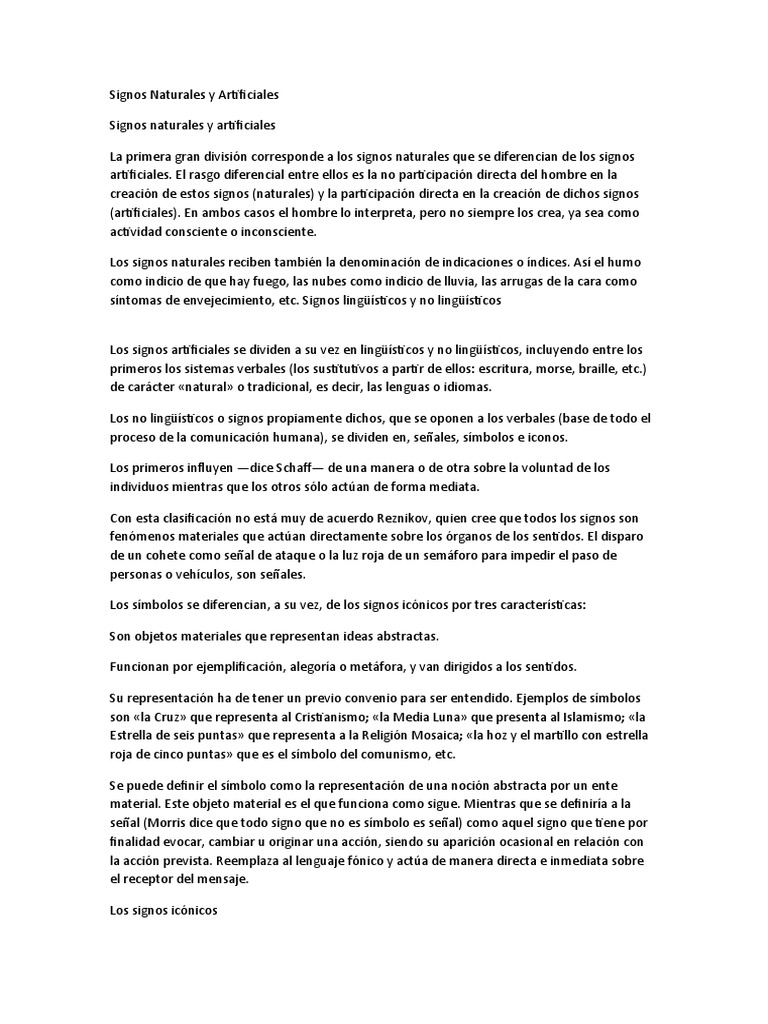 Signos Naturales y Artificiales | PDF | Los símbolos | Comunicación