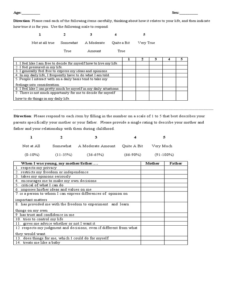 Survey Questionnaire For Parental Attachment and Autonomy | PDF ...
