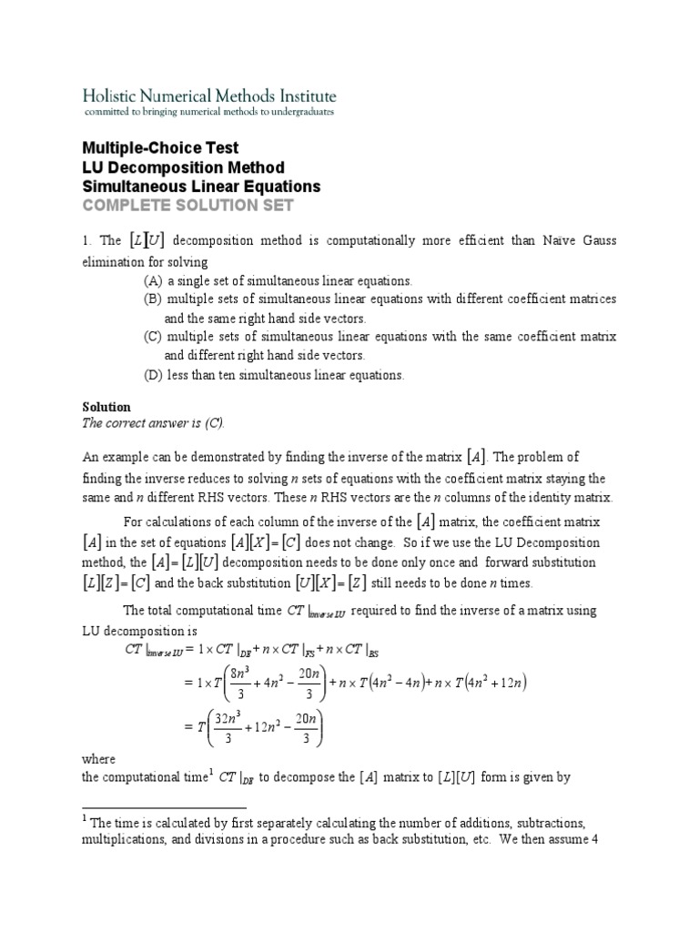 LU Decomposition PDF | PDF | System Of Linear Equations | Matrix ...