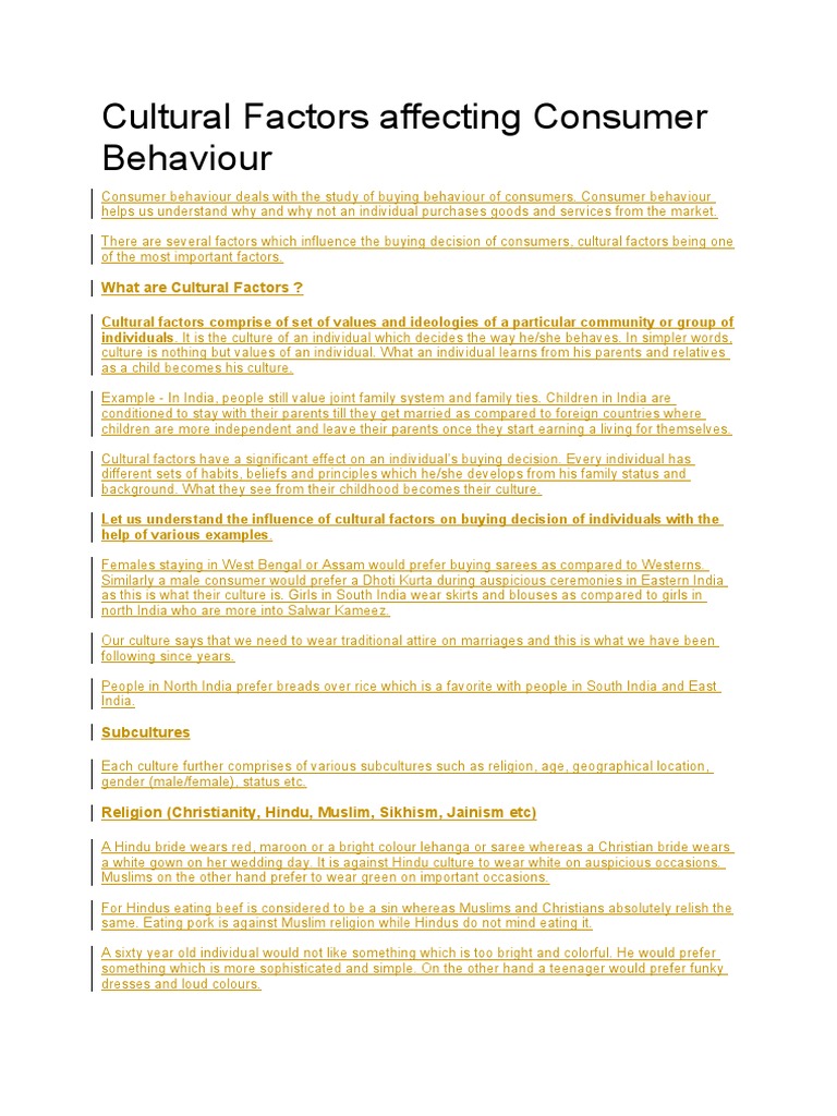 Cultural Factors Affecting Consumer Behaviour | PDF | Bride | Behavior