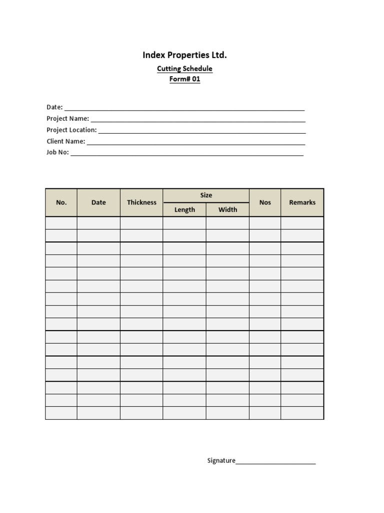 Cutting Schedule | PDF
